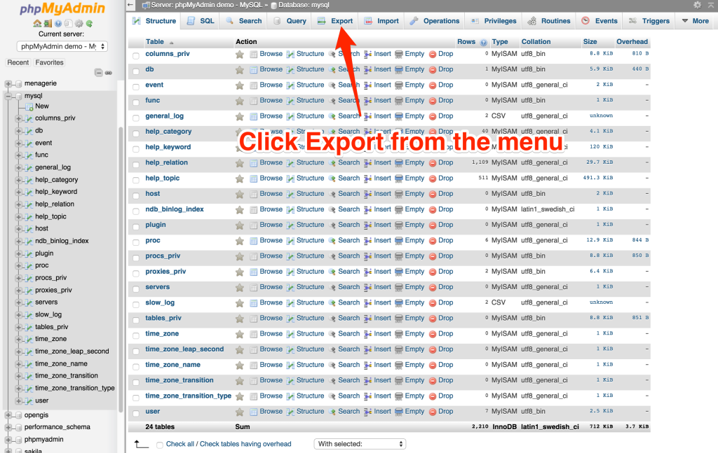 How to export from PHPMyAdmin - Protectedservice Knowledge Base