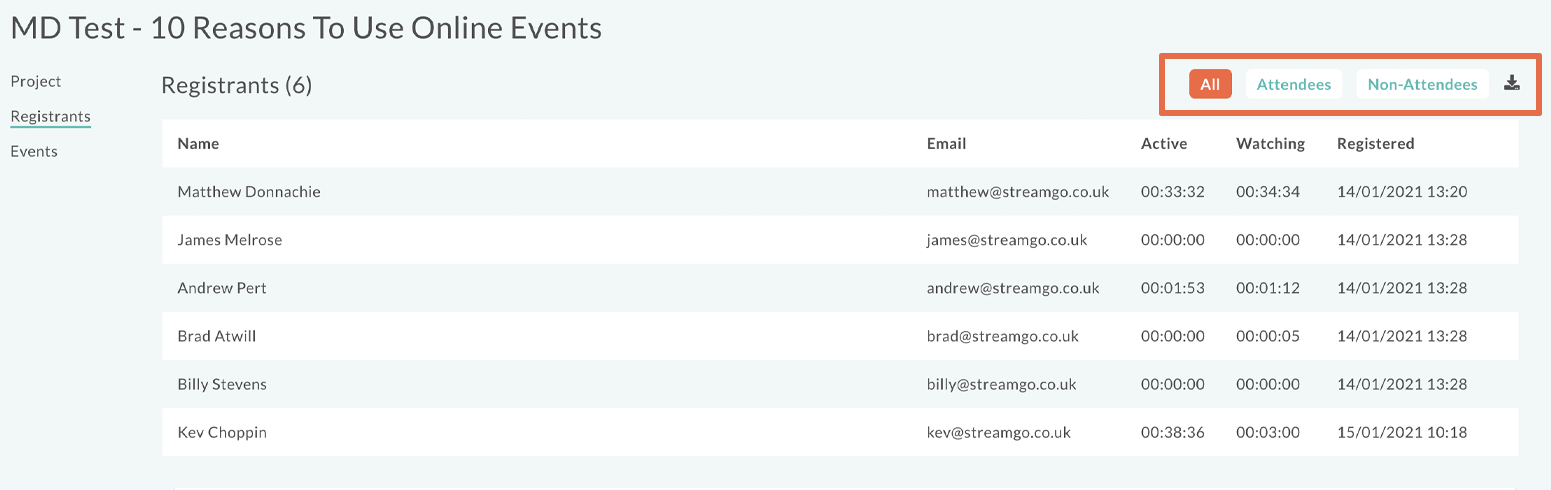 Accessing registrations - streamGo Event Support