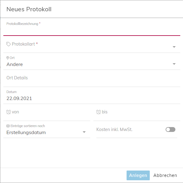 Protokoll anlegen und kopieren (Vorlageprotokoll)