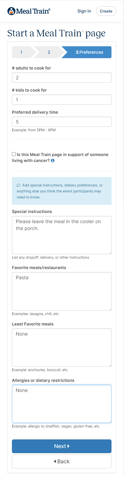 Set up a FREE Meal Train® page - Meal Train Help