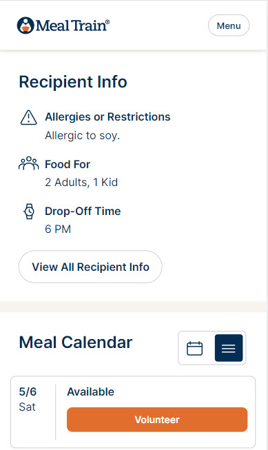 View the recipient's address and Special Instructions - Meal Train Help