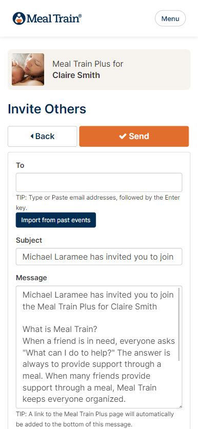 Invite from a past Meal Train - Meal Train Help