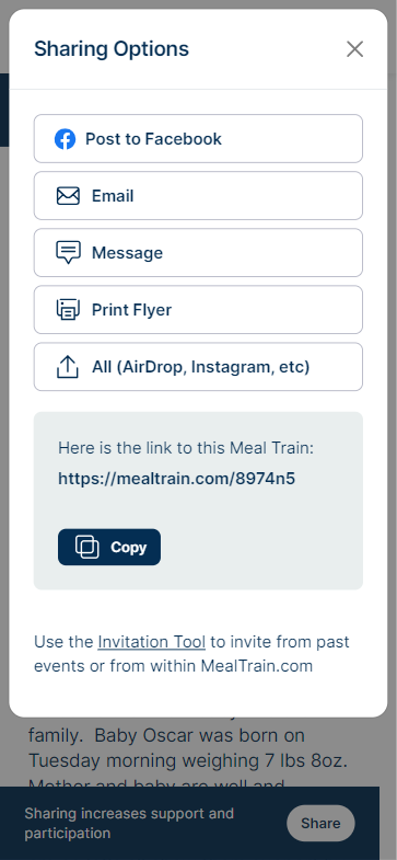 Share - Invite - Add (all options) - Meal Train Help
