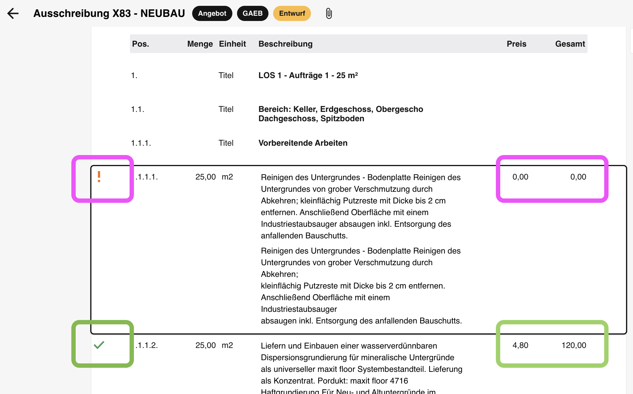 Angebot schreiben - Als Angebotsabgabe mit GAEB ( Ausschreibungen )