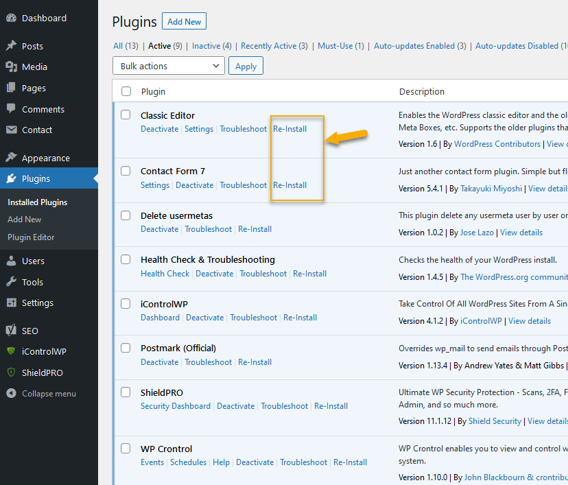 What is the Re-Install Links option? - Shield Security for WordPress ...