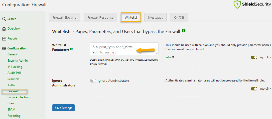 Whitelists settings - pages, parameters, and users that by-pass the ...
