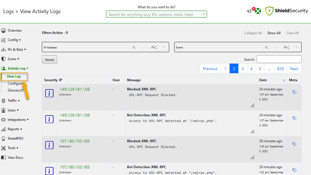Review your site activities with the Activity Log Viewer - Shield ...
