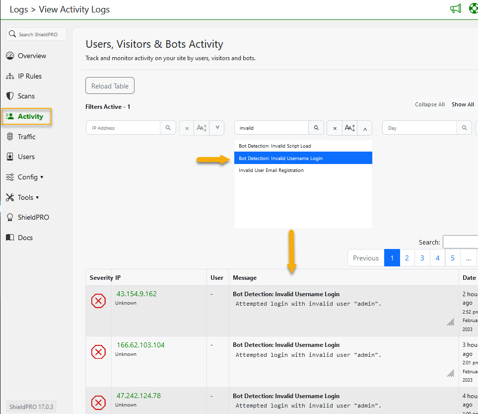 Review your site activities with the Activity Log Viewer - Shield ...