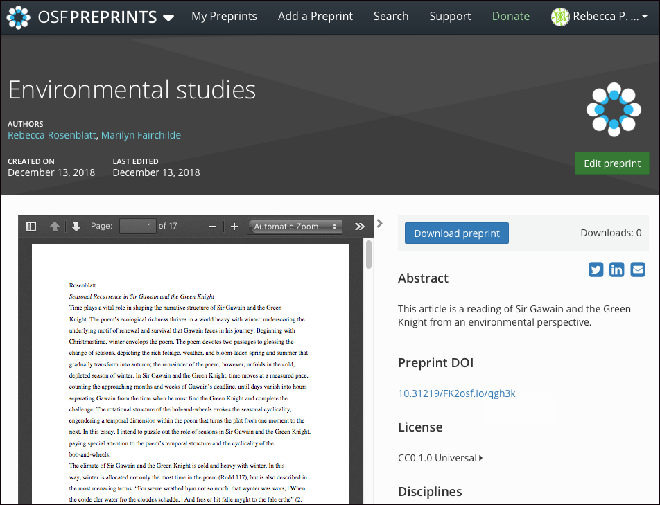Edit Your Preprint - OSF Support