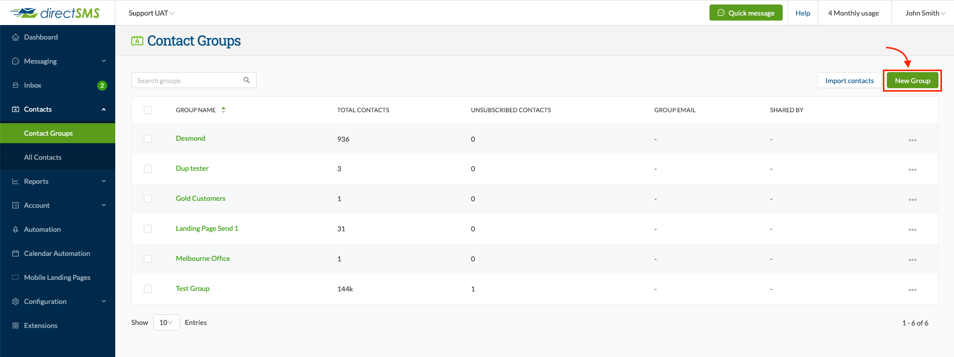 Adding a contact group – Direct SMS
