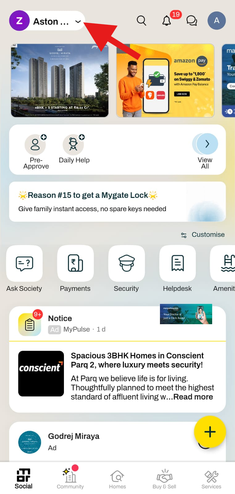 How to switch flat in the application ? | Mygate