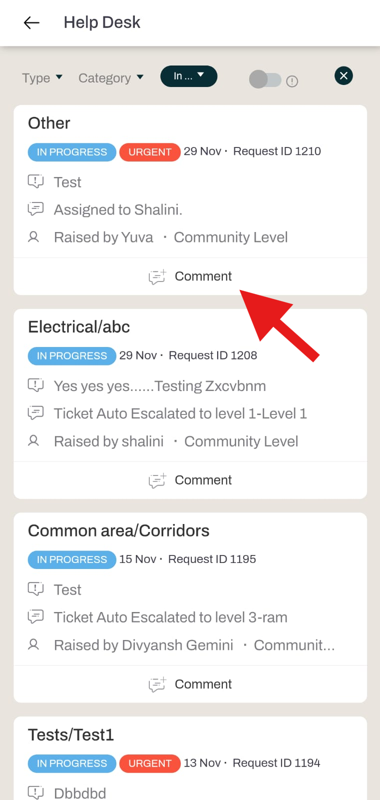 How to add comment to a helpdesk ticket from mygate app? | Mygate
