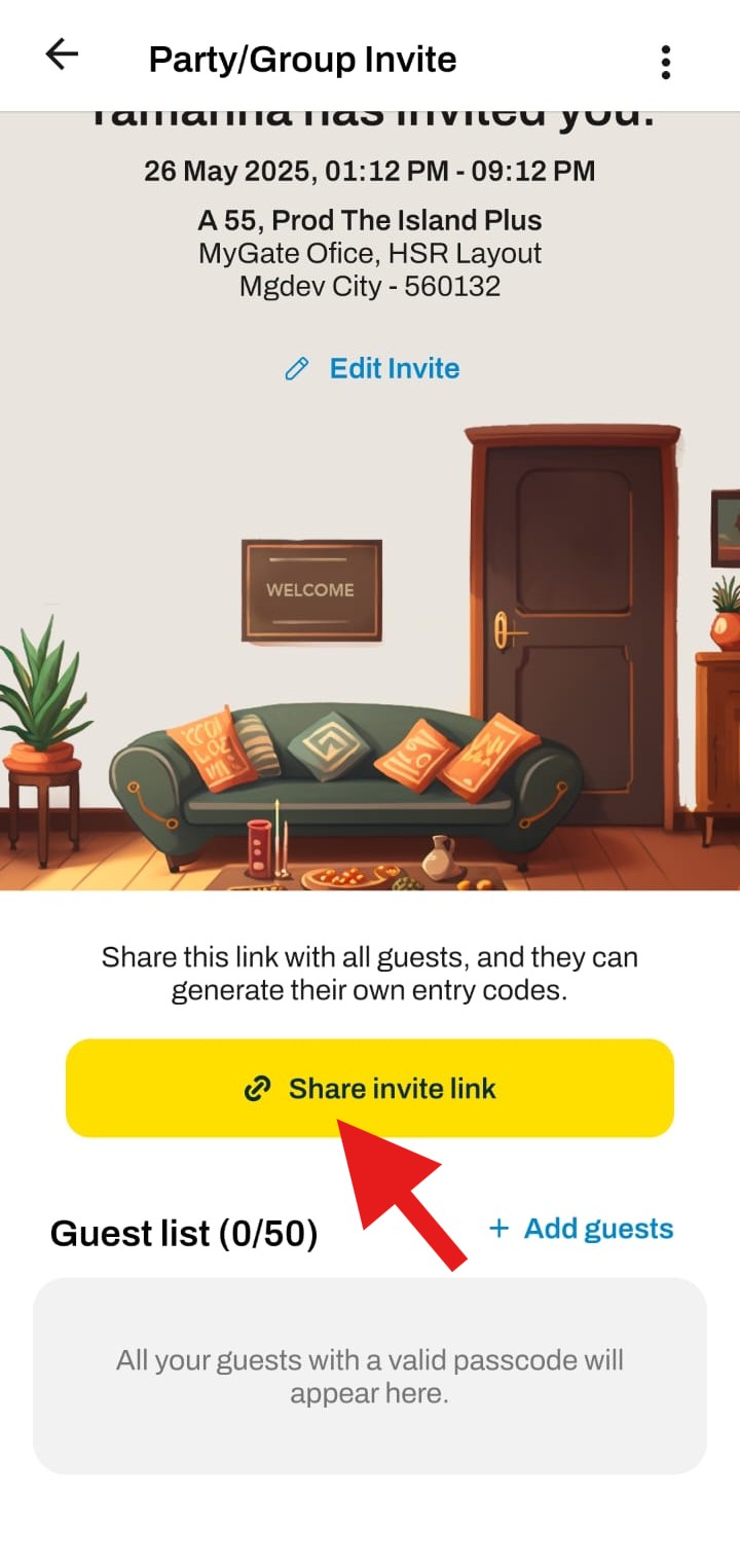 What is the party invite feature under Guest Pre-approval? | Mygate