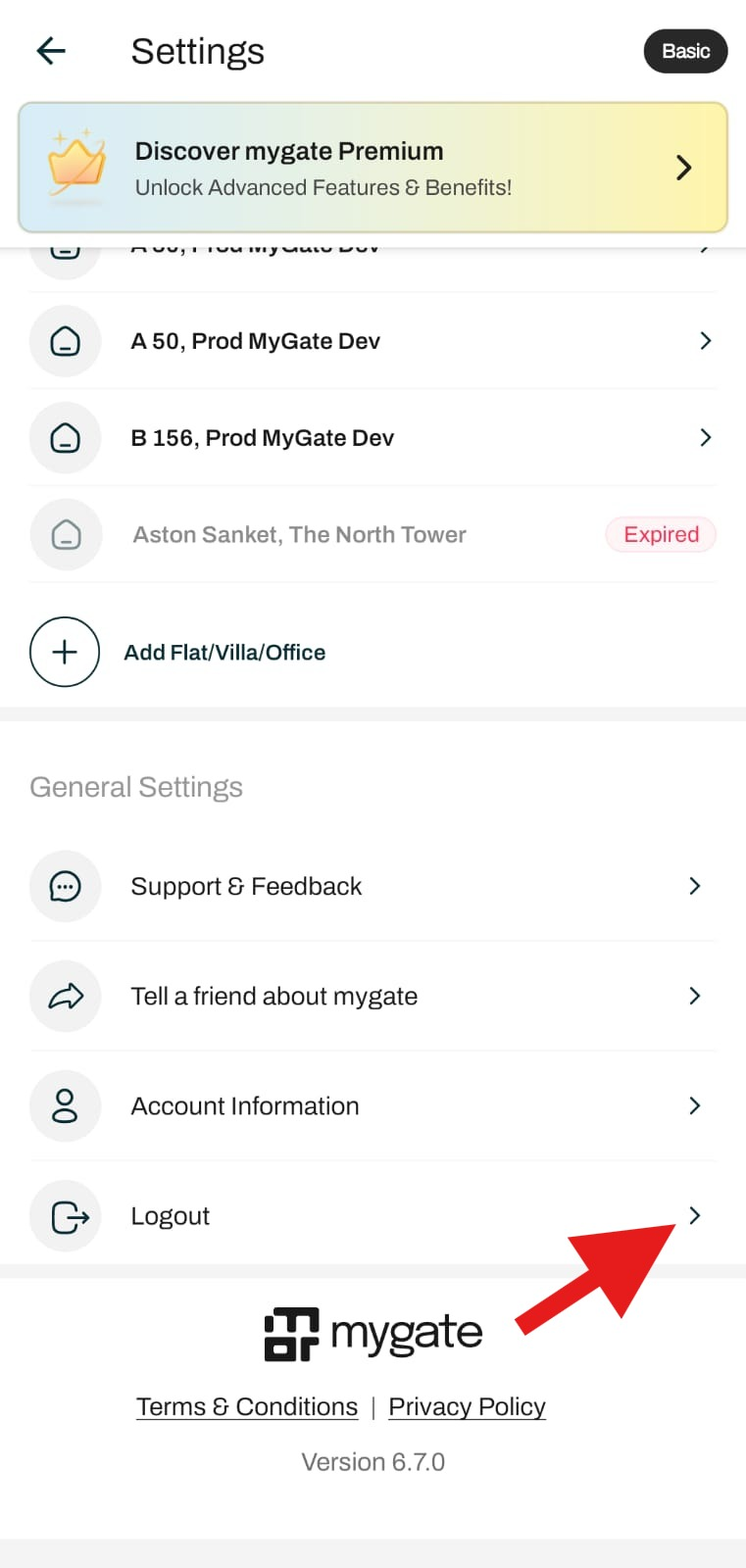 How do I logout of the mygate app from other devices? | Mygate