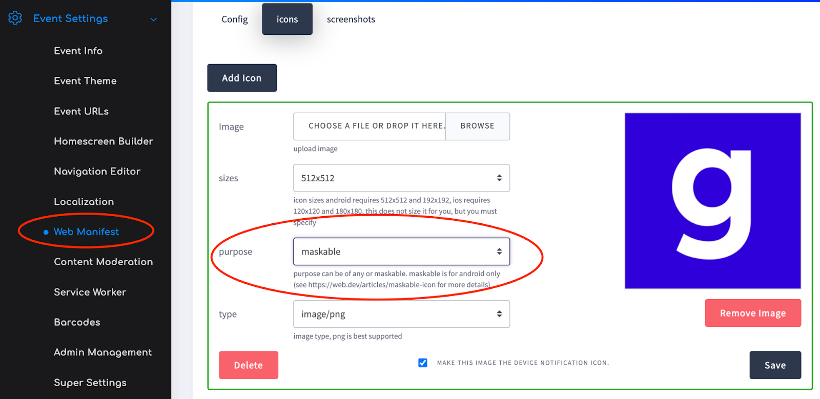 Maskable Icons - Android PWA | Eventfinity Dashboard Helpsite