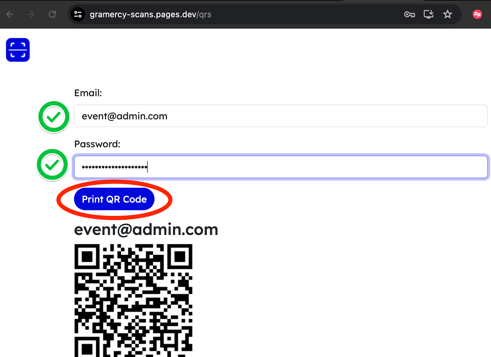 Creating GT Scans Admin QR Codes | Eventfinity Dashboard Helpsite