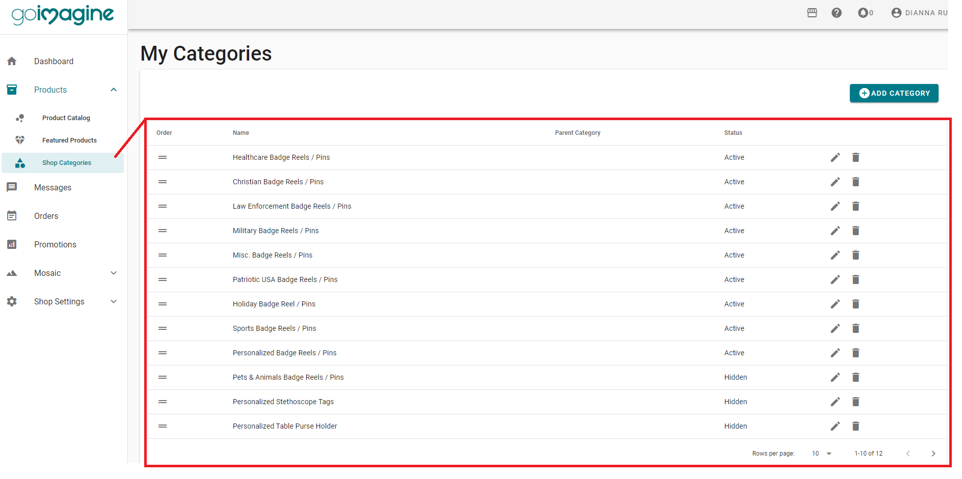 Custom Shop Categories | goimagine Maker Support Center