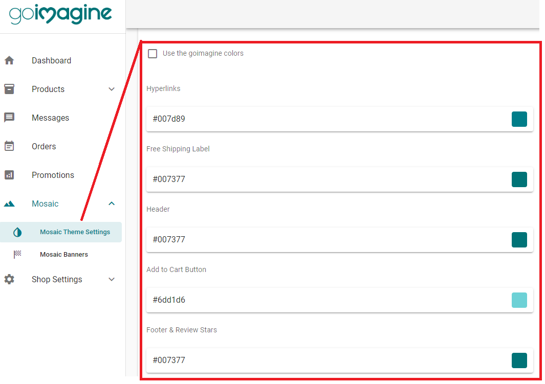 MOSAIC Theme Colors | goimagine Maker Support Center