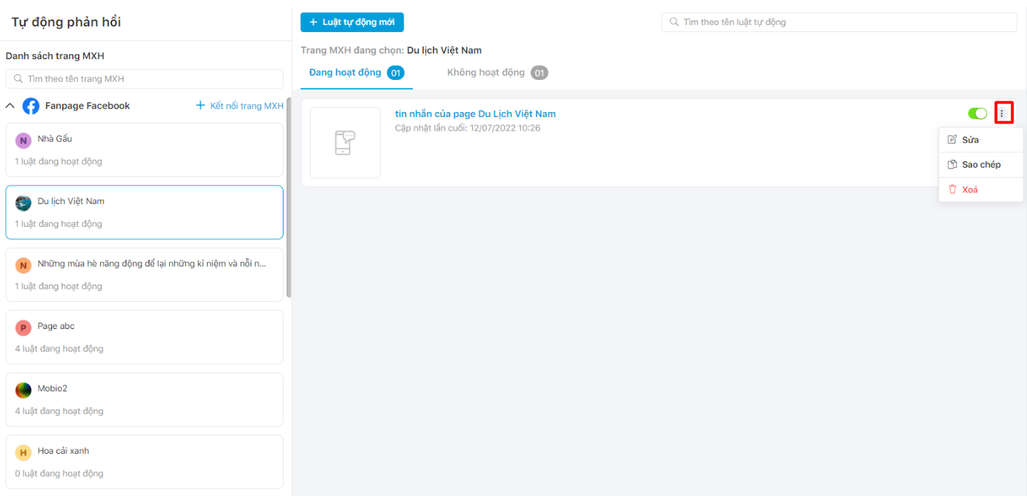 Edit/copy/delete automation rule - MOBIO
