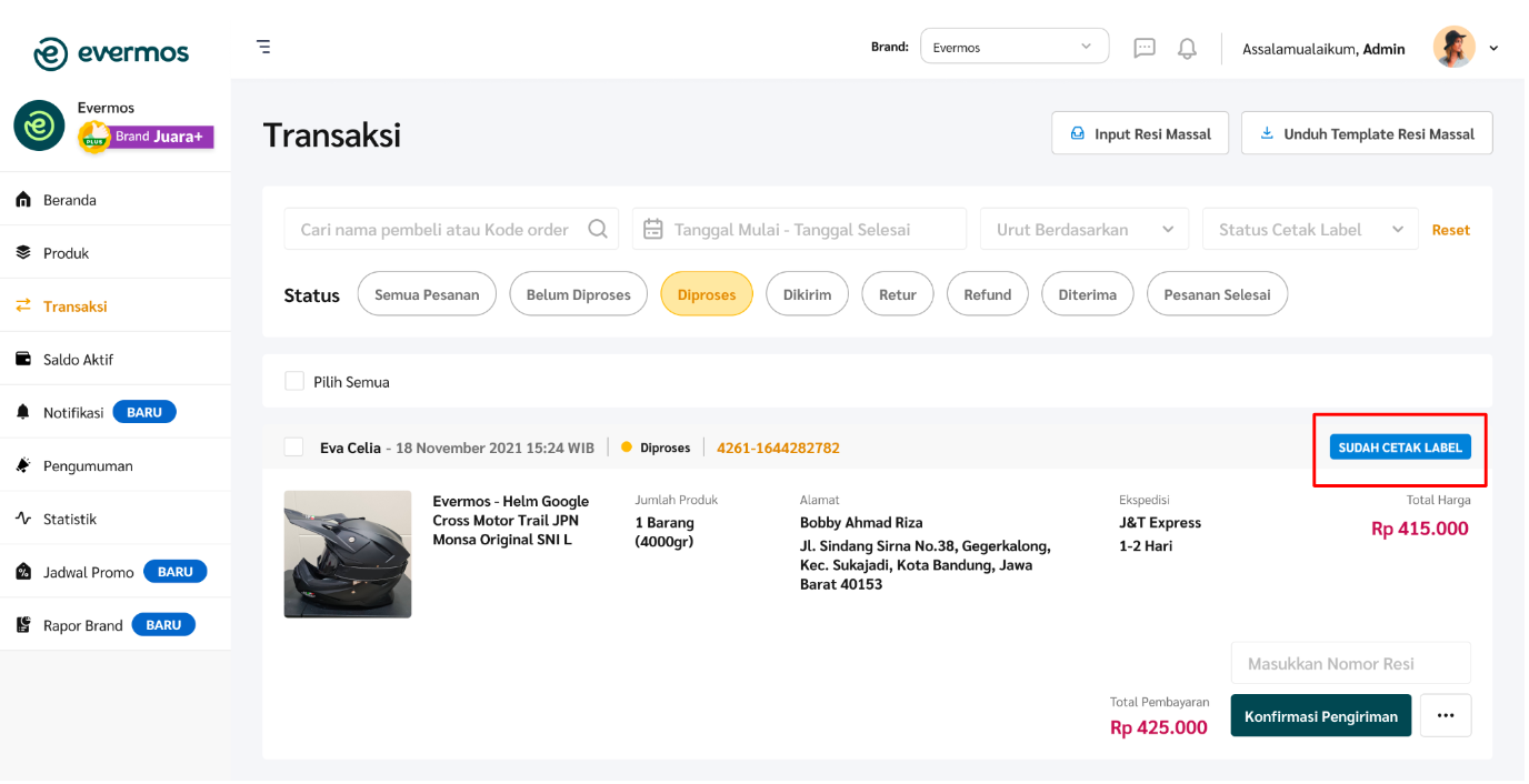 Penanda Cetak Label Pesanan | Pusat Edukasi Brand - Evermos