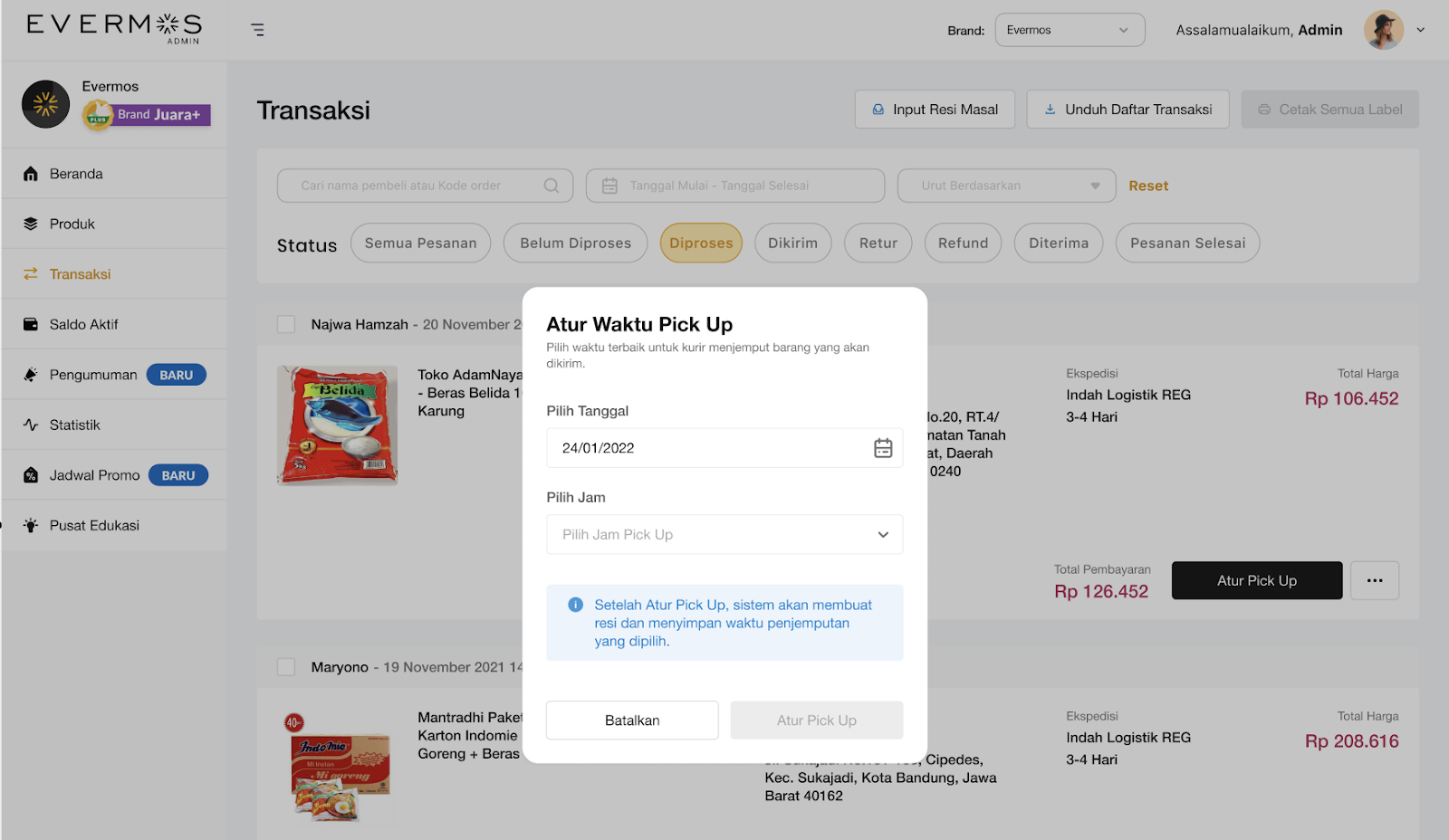 Fitur Atur Waktu Pick Up di Brand Dashboard dan Evermos Partner App ...