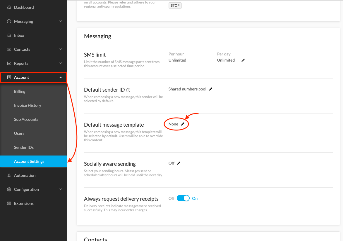 Default Message Template – SMS Central