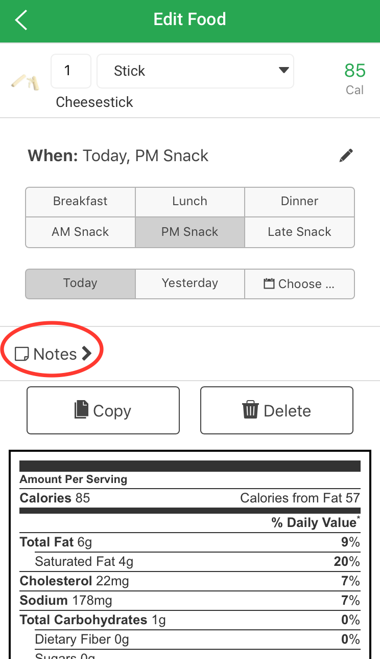 Q: How do I add notes to my food log? | Nutritionix
