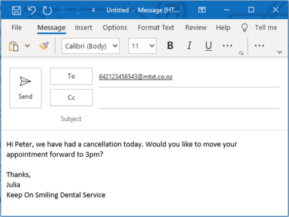 Sending a Message via Email to SMS – mTXT
