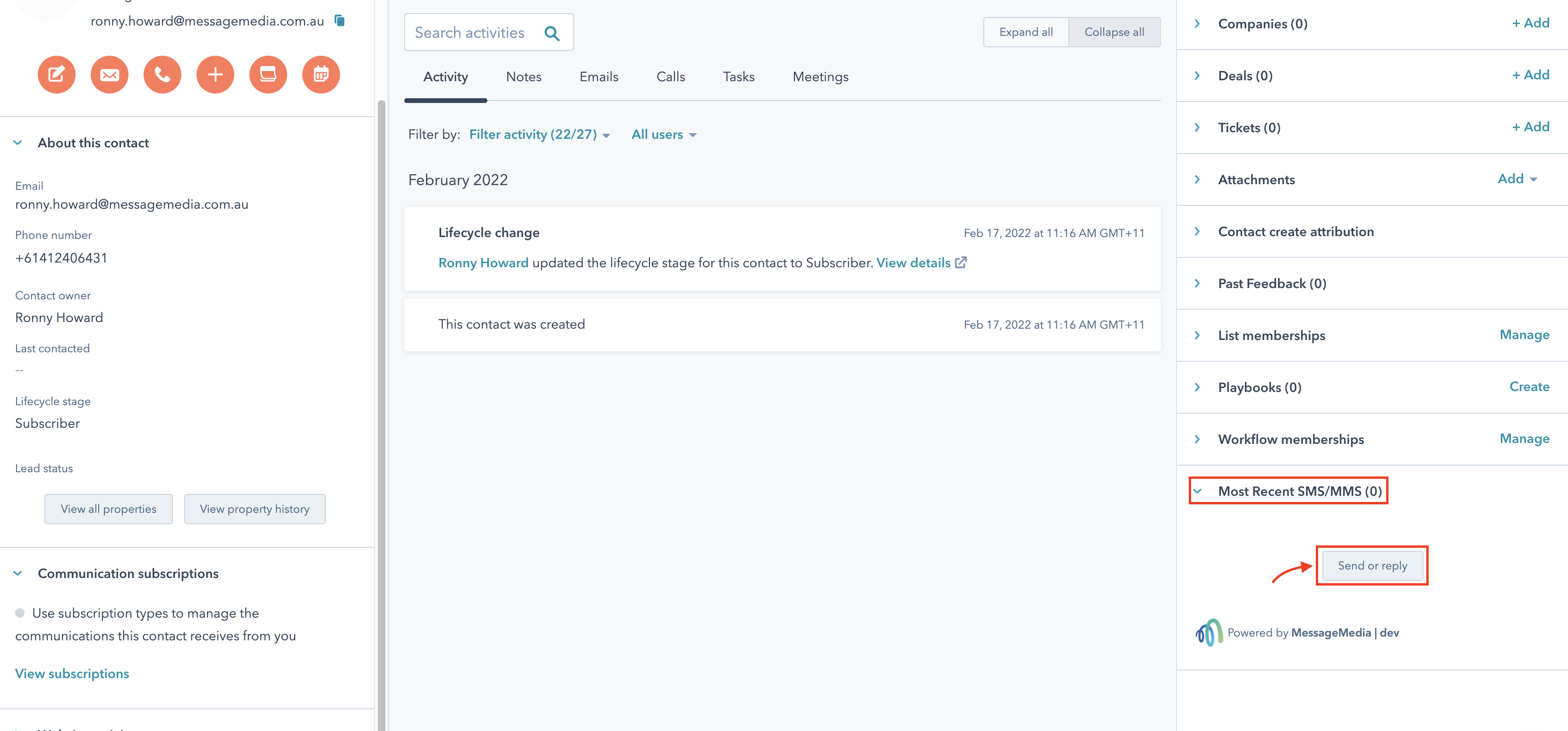 HubSpot | How to send a single SMS/MMS from within a contact record ...