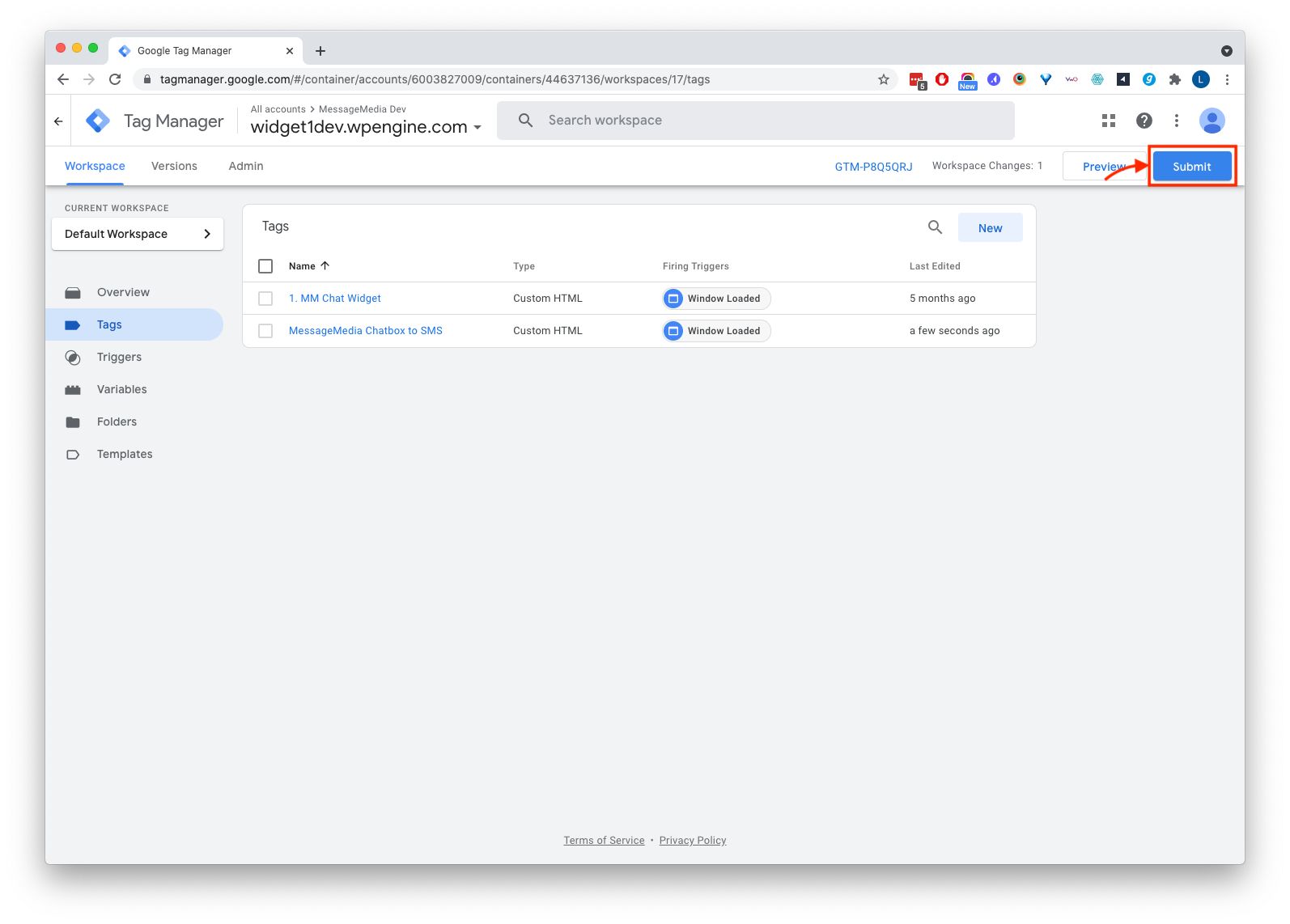Setting up Chatbox to SMS on Google Tag Manager – Sinch MessageMedia