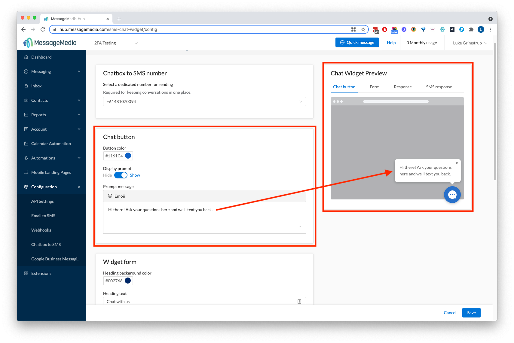 Configuring Chatbox to SMS – Sinch MessageMedia