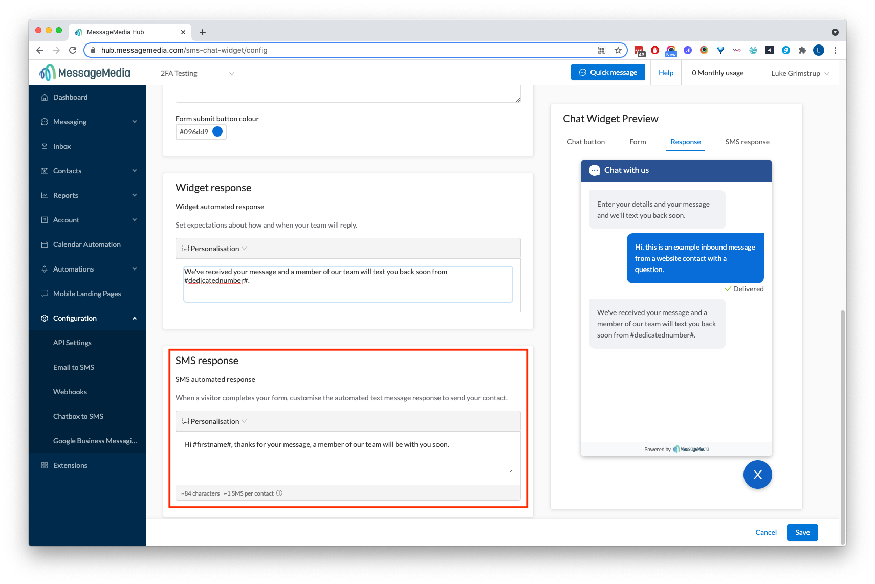 Configuring Chatbox to SMS – Sinch MessageMedia