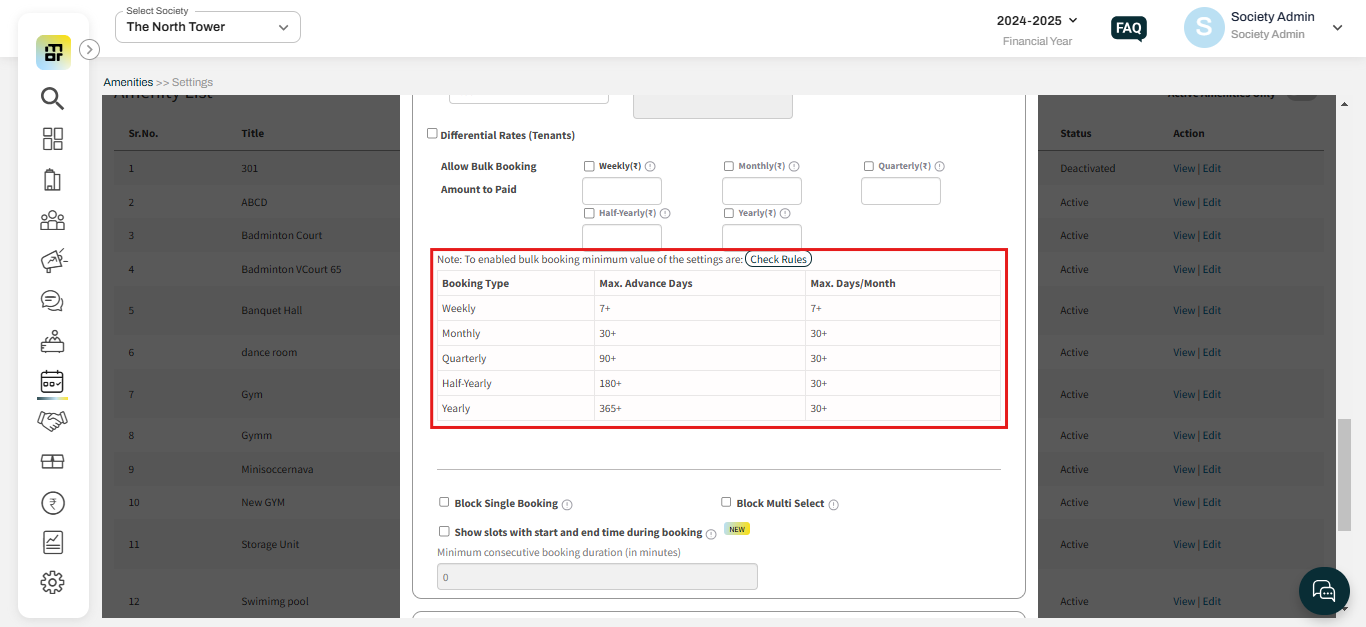 How can we configure Bulk booking slots for amenity? | MyGate Admin
