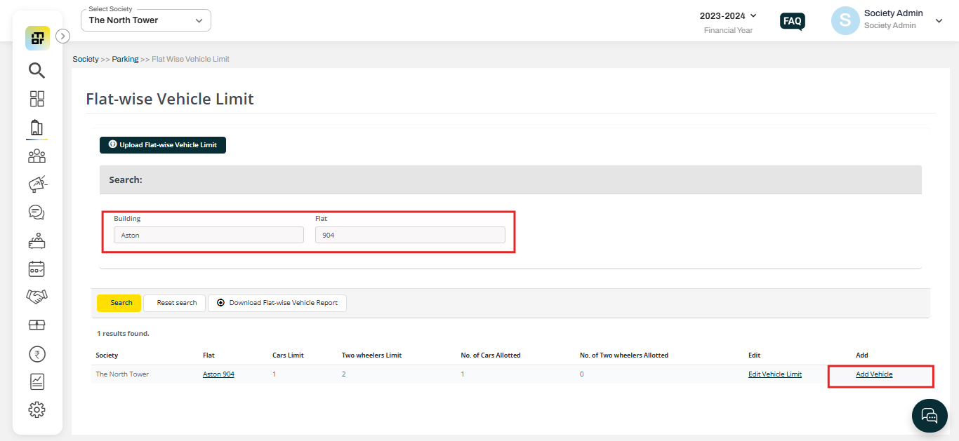 How to add vehicle for an individual flat? | MyGate Admin