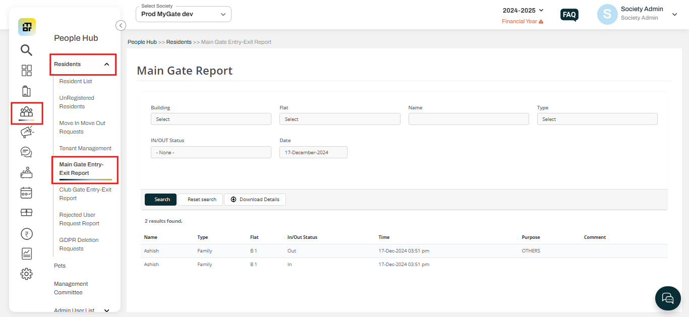 We want to track the In/Out movement of residents within our society ...