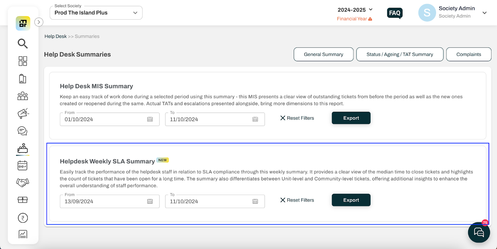 What is Helpdesk Weekly SLA Summary? | MyGate Admin