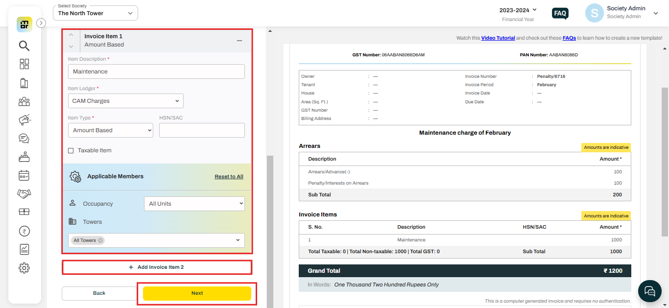 What is the process for adding a new invoice item and configuring ...