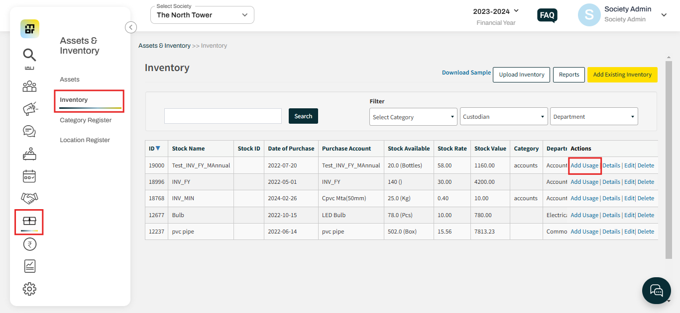 How to add usage to an inventory? | MyGate Admin