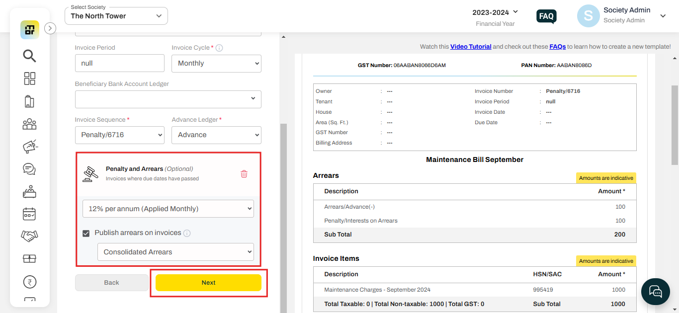 How to configure penalty to an invoice while generation? | MyGate Admin