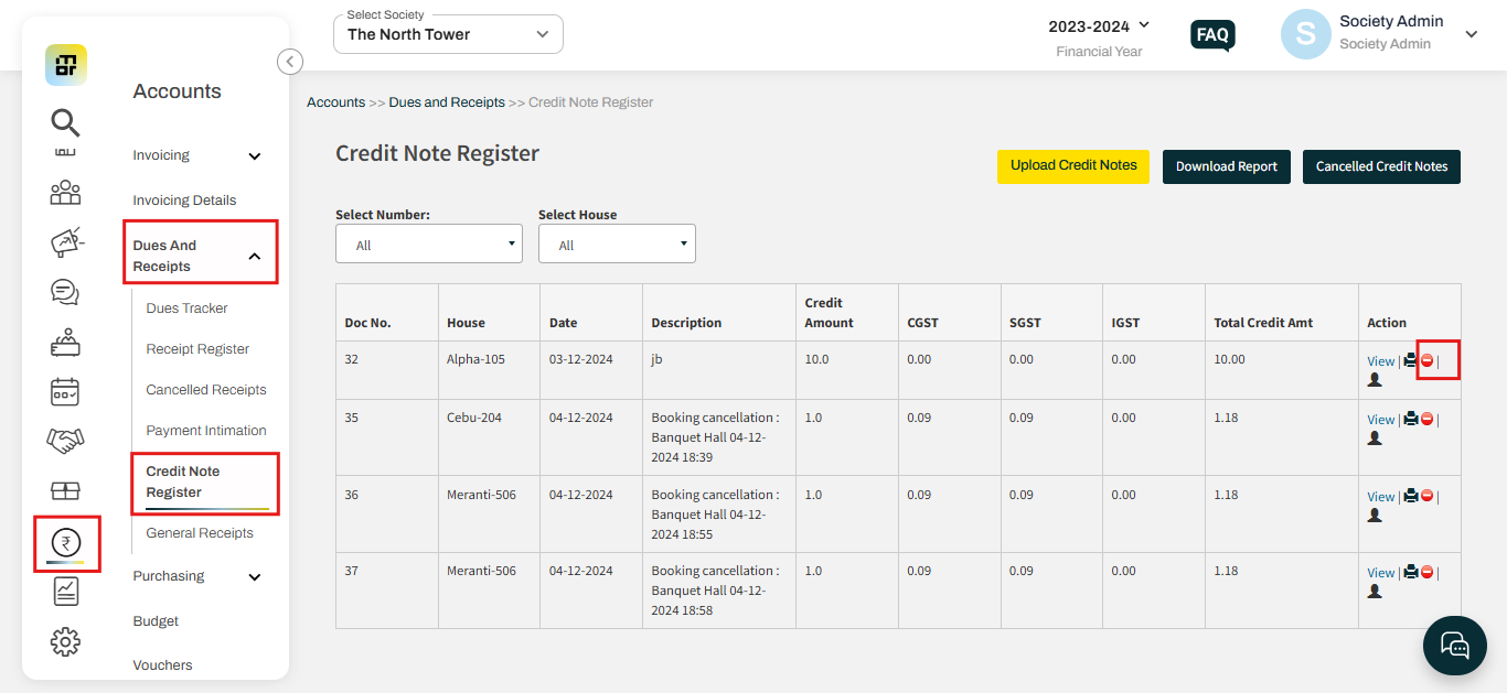 How to cancel a credit note? | MyGate Admin
