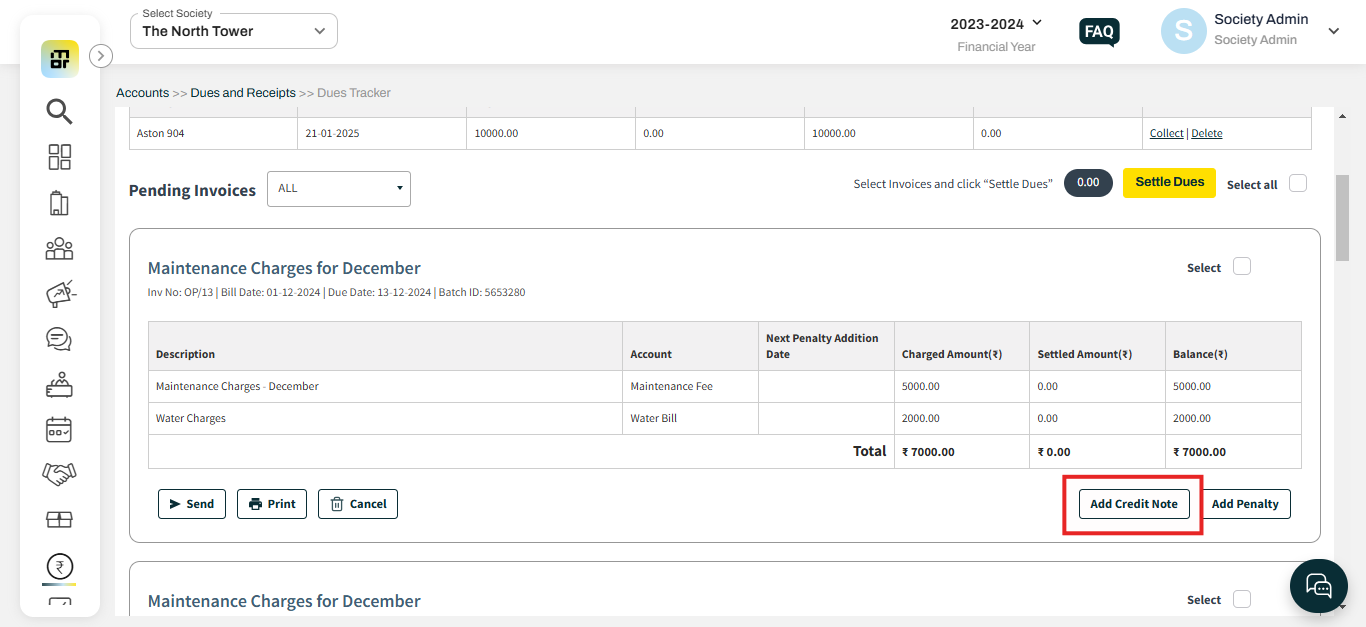 How to create a Credit note for a flat? | MyGate Admin