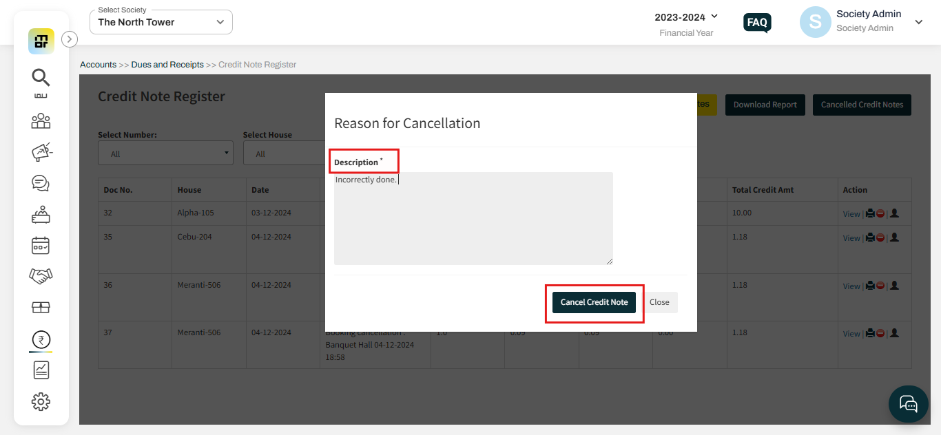 How to cancel a credit note? | MyGate Admin