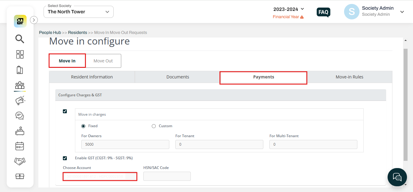 How to configure Move-In charges and add a bank account for this ...