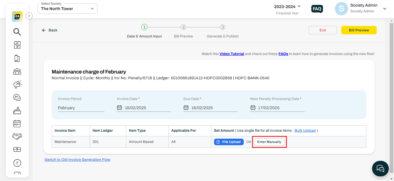 What are the steps to input different amount for different flats while ...