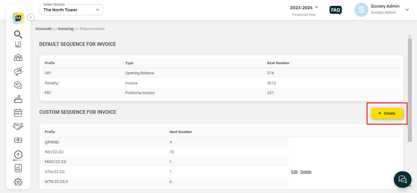 How to create new invoice sequence series ? | MyGate Admin
