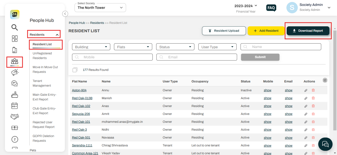 How to Download resident data? | MyGate Admin
