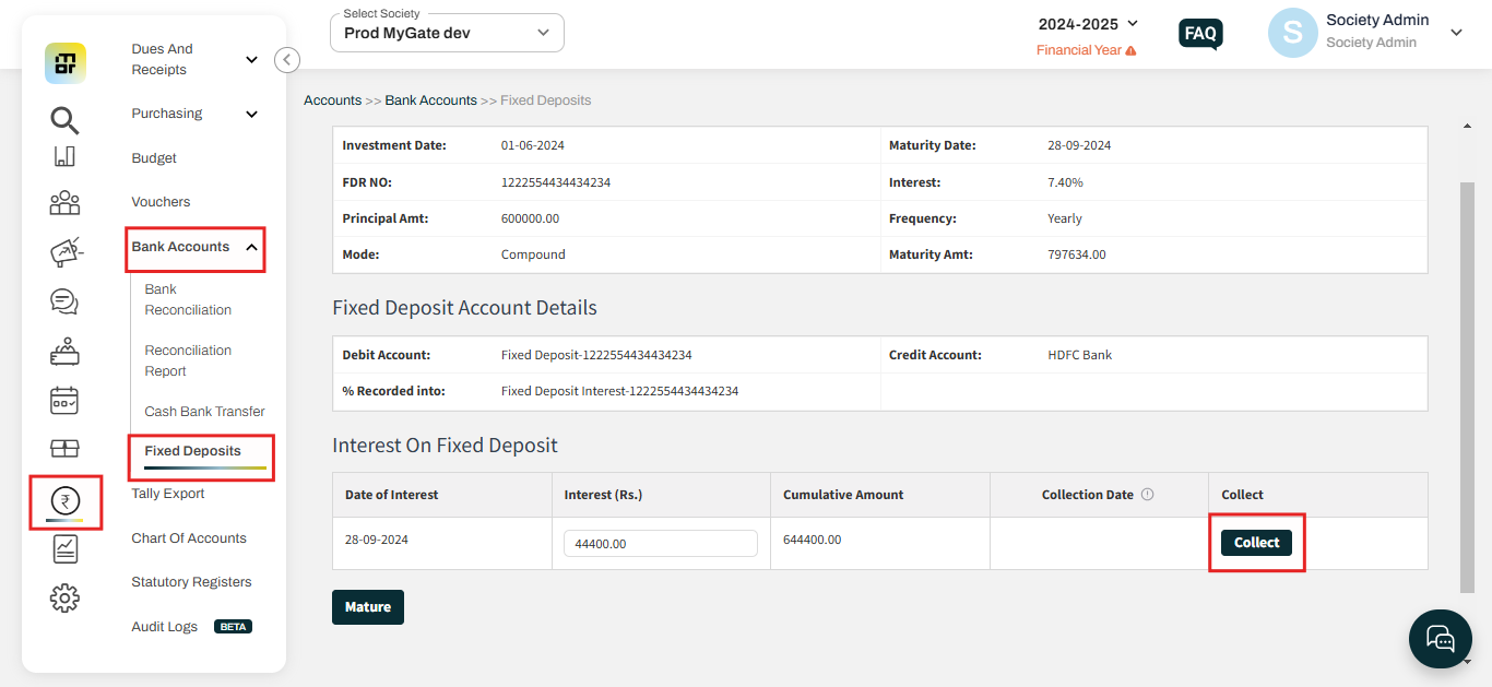How to make the entry of interest collection for Fixed Deposit ...