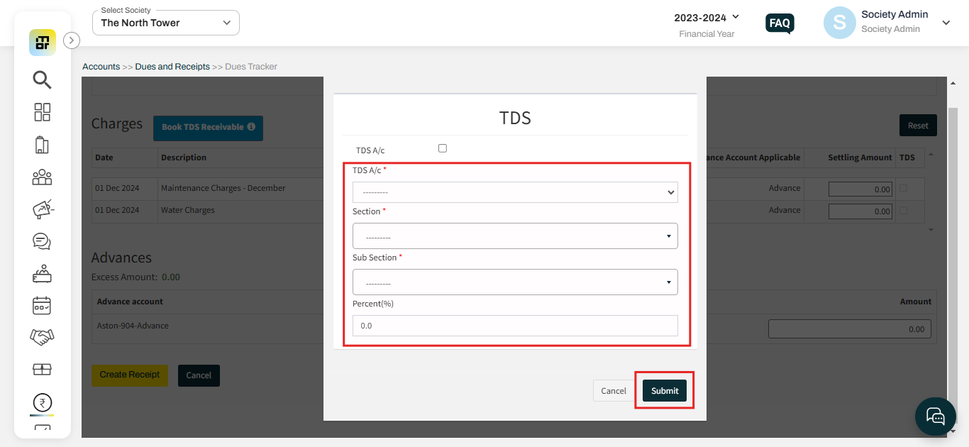 How to record TDS receivable? | MyGate Admin