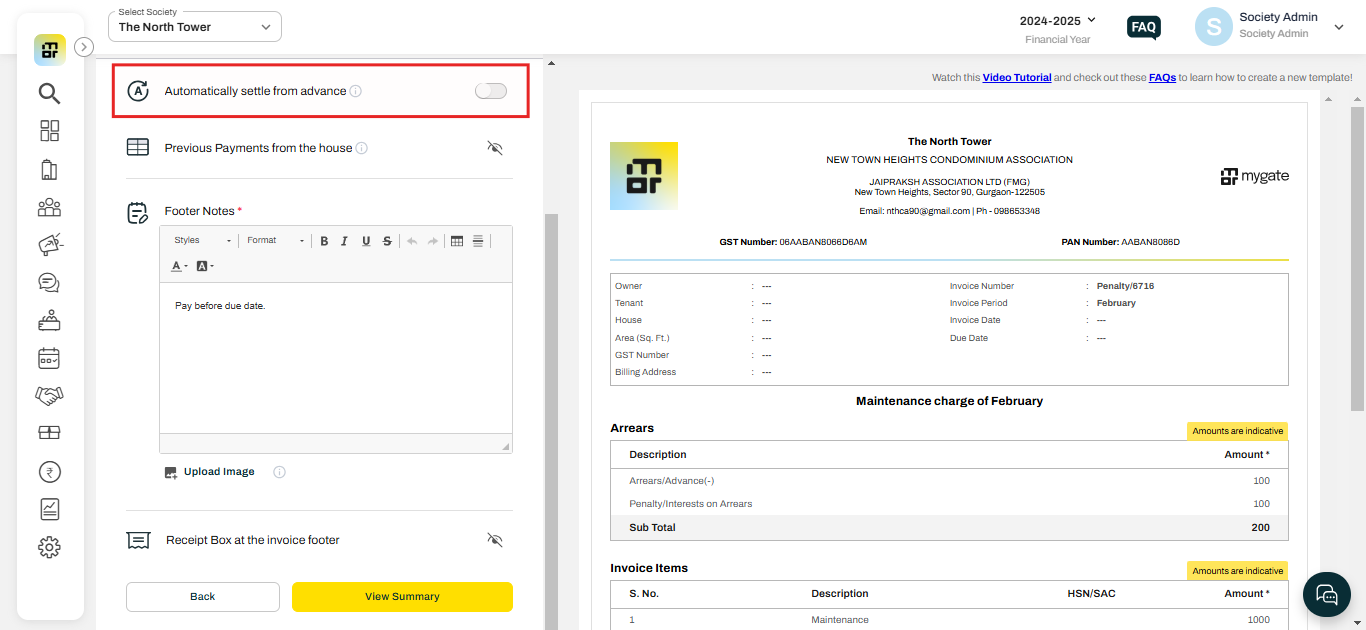 How to disable auto advance settlement for next invoice? | MyGate Admin