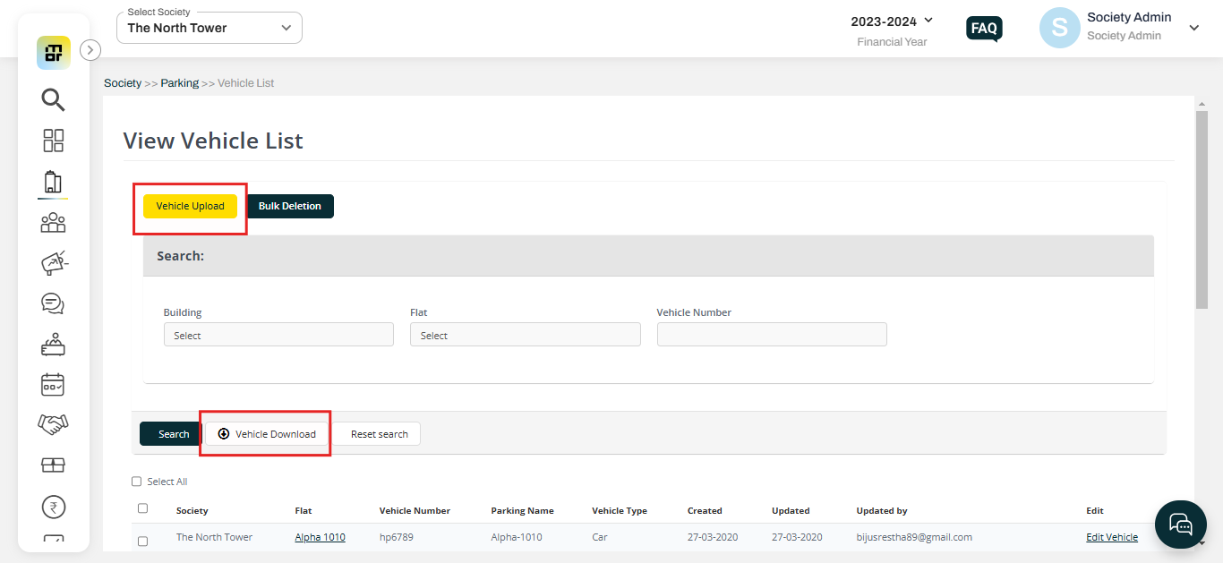 How can I bulk upload or download vehicles from the dashboard? | MyGate ...